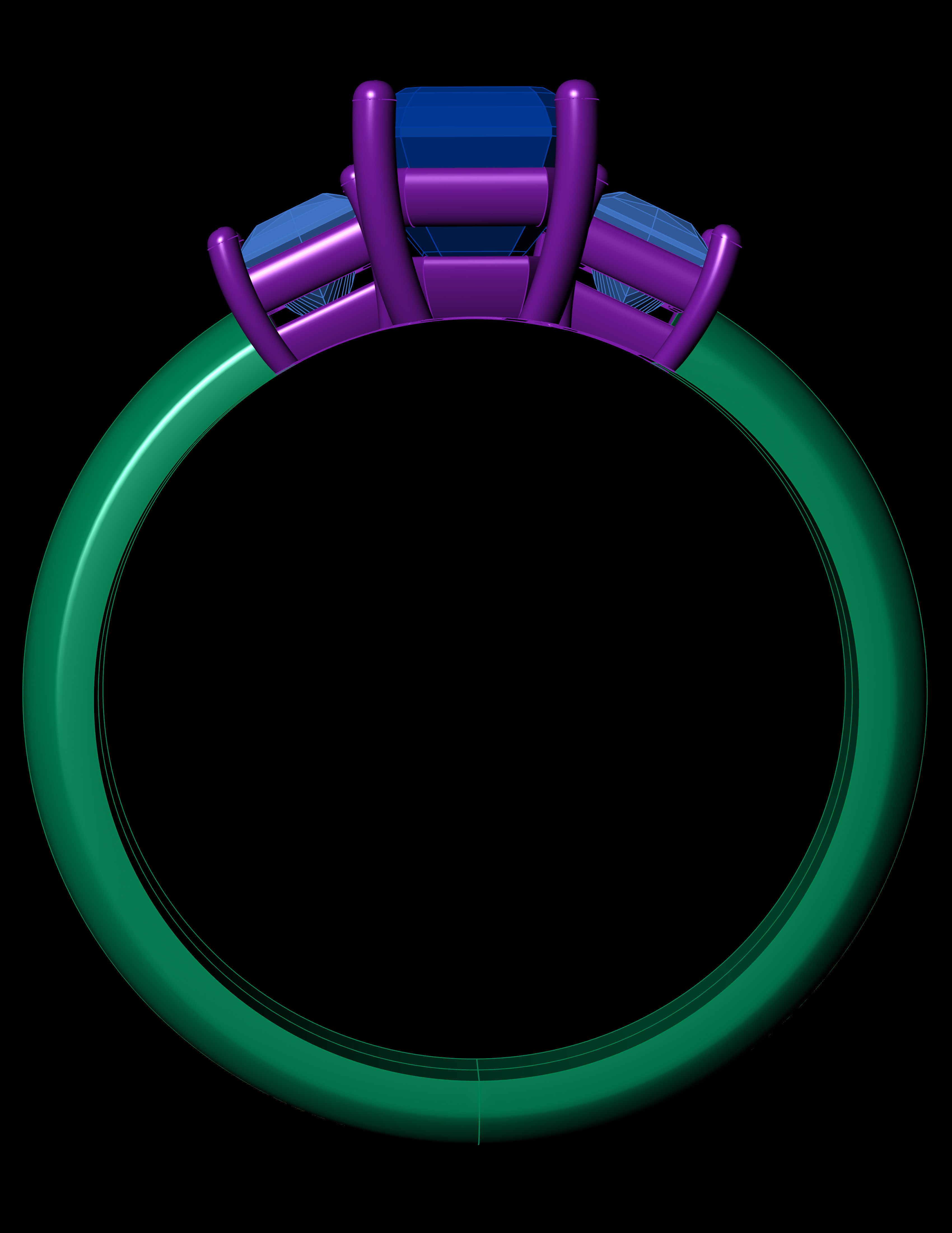 Sphear Blue Emerald Cut With princess cut Daimond Ring 3d Model 3D ...