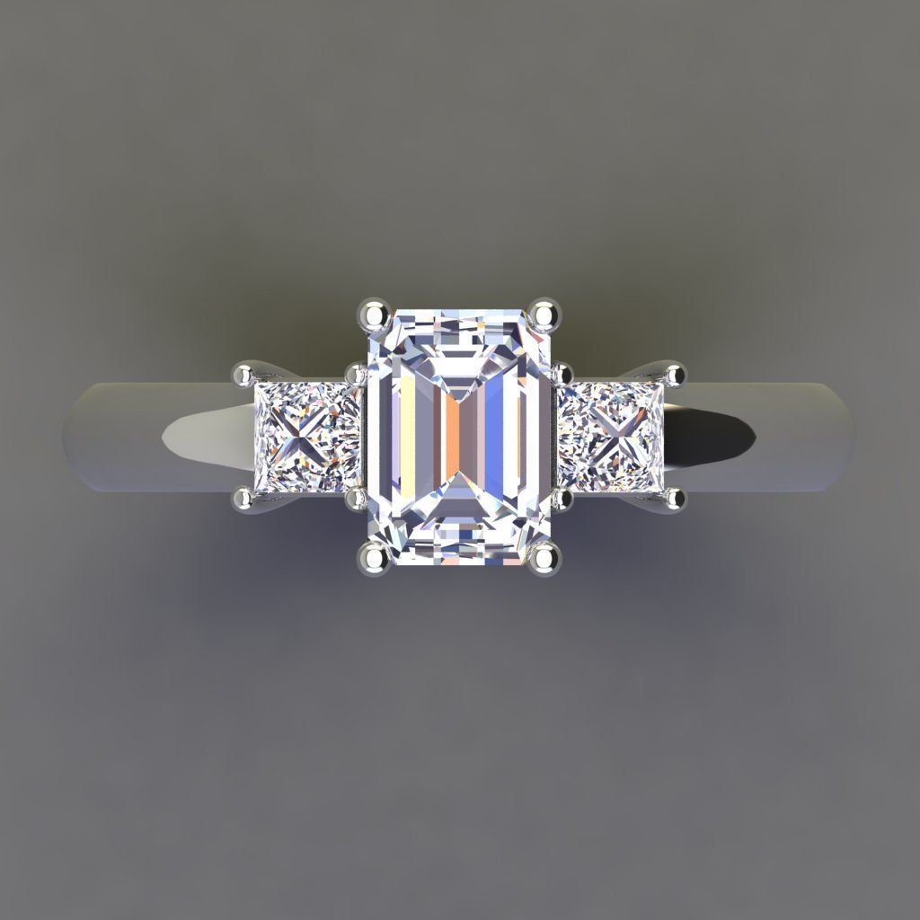 Sphear Blue Emerald Cut With princess cut Daimond Ring 3d Model 3D ...
