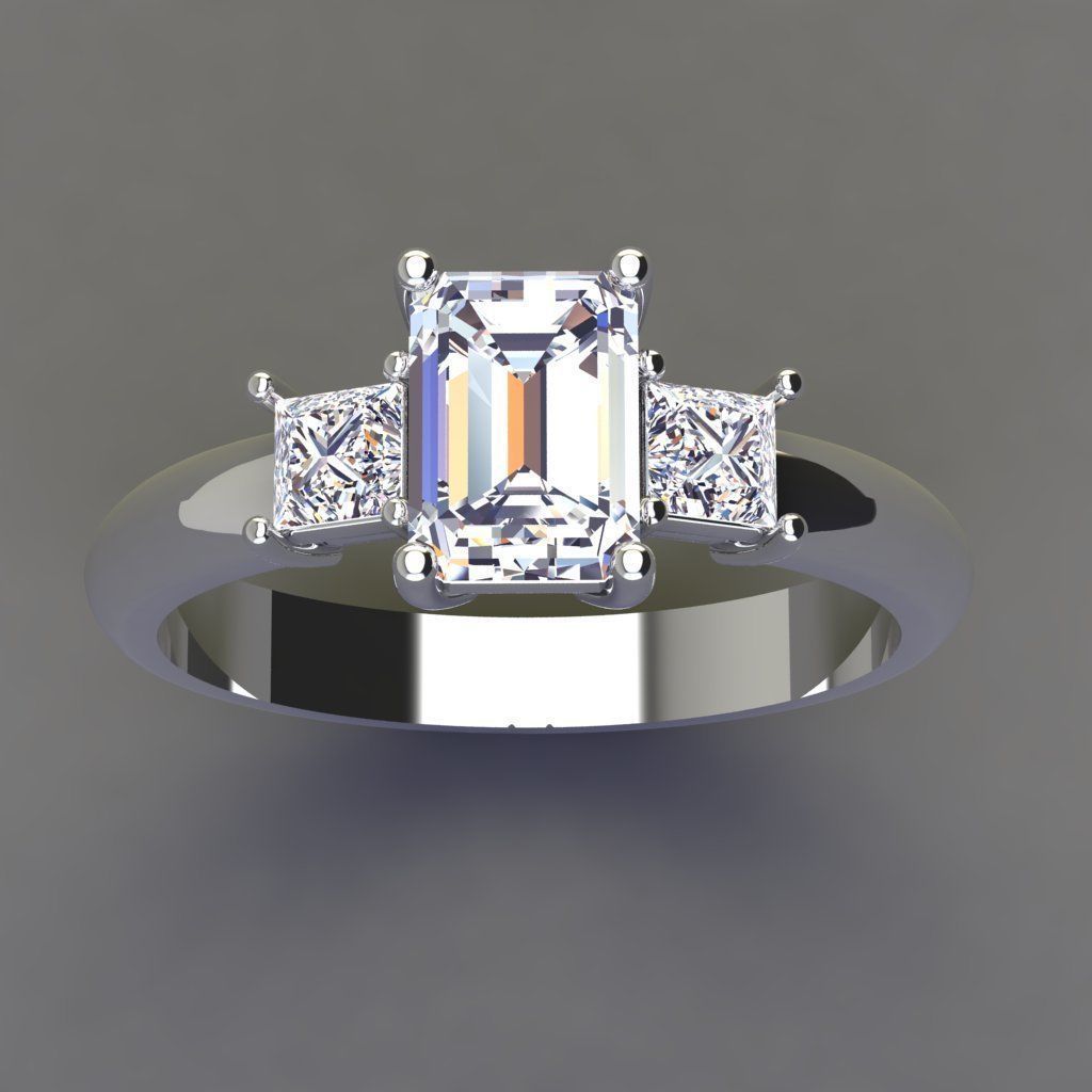 Sphear Blue Emerald Cut With princess cut Daimond Ring 3d Model 3D ...
