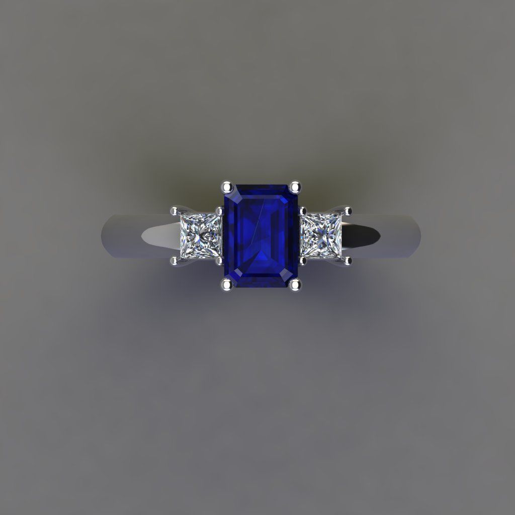 Sphear Blue Emerald Cut With princess cut Daimond Ring 3d Model 3D ...