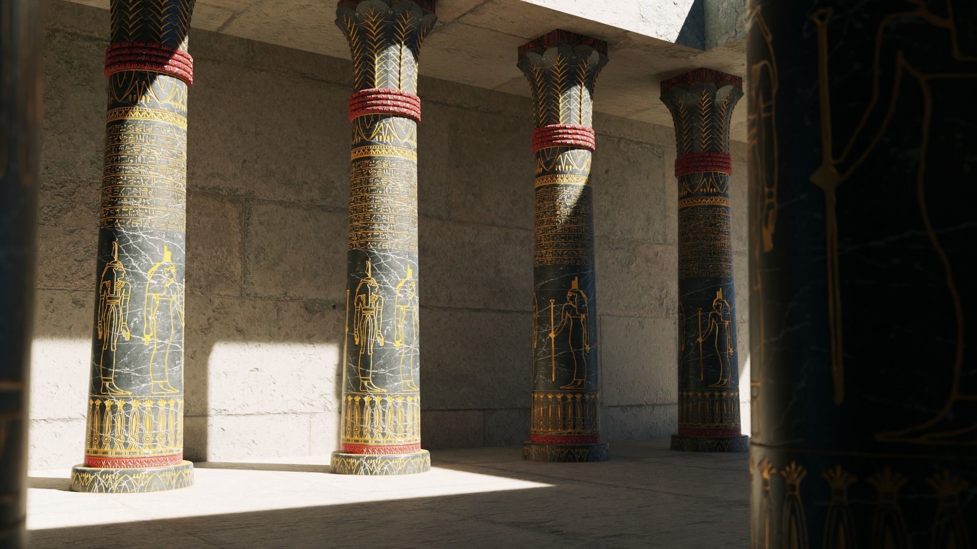 3D model Egyptian Column Palm Capital in Dark Stone VR / AR / low-poly ...