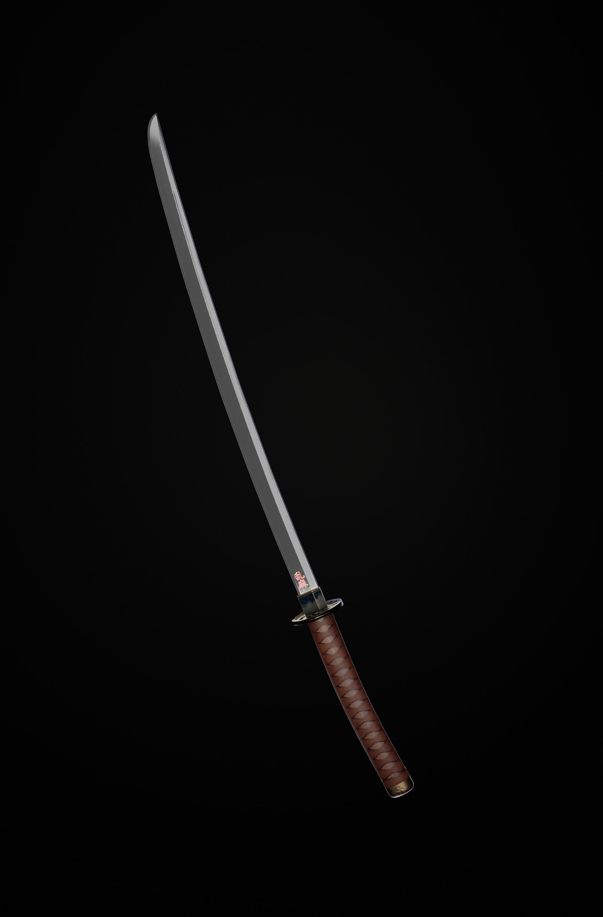 3D model Katana with magic symbols hieroglyphs on blade gameready VR ...