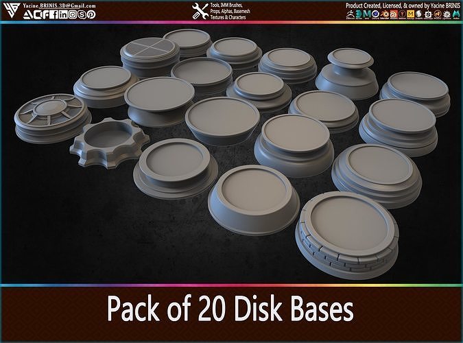 3D model Pack of 20 Disk Bases Volume 01 VR / AR / low-poly | CGTrader