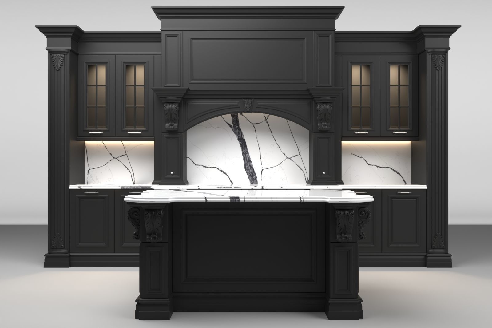 Black classic kitchen Neff with callacata stoneware 3D model | CGTrader