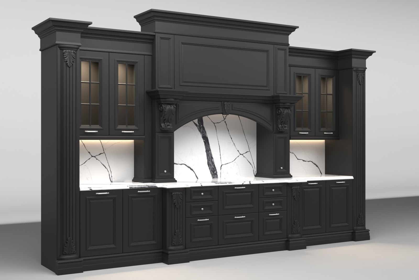 Black classic kitchen Neff with callacata stoneware 3D model | CGTrader