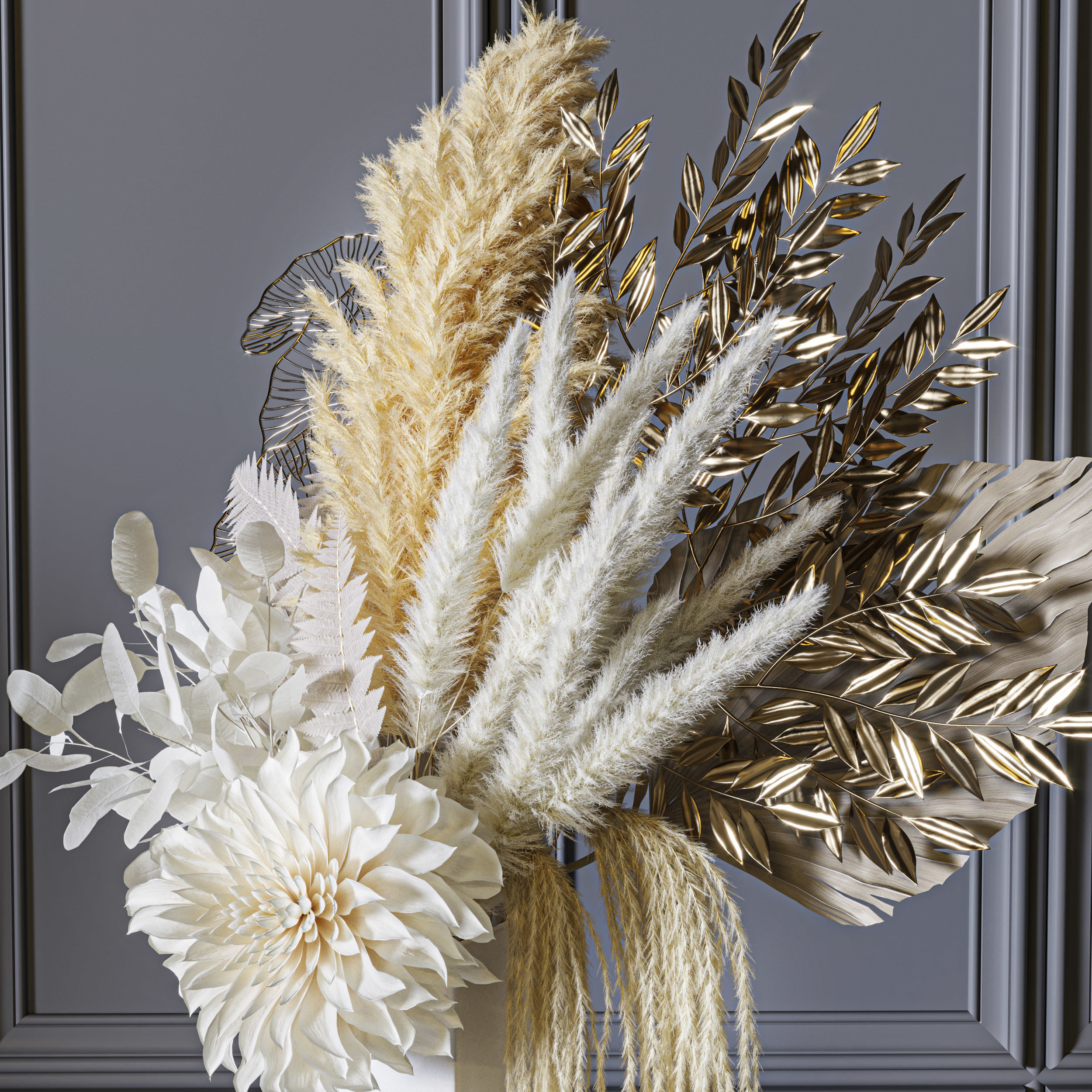 Flower Set 055 Pampas gold leaves 3D model | CGTrader