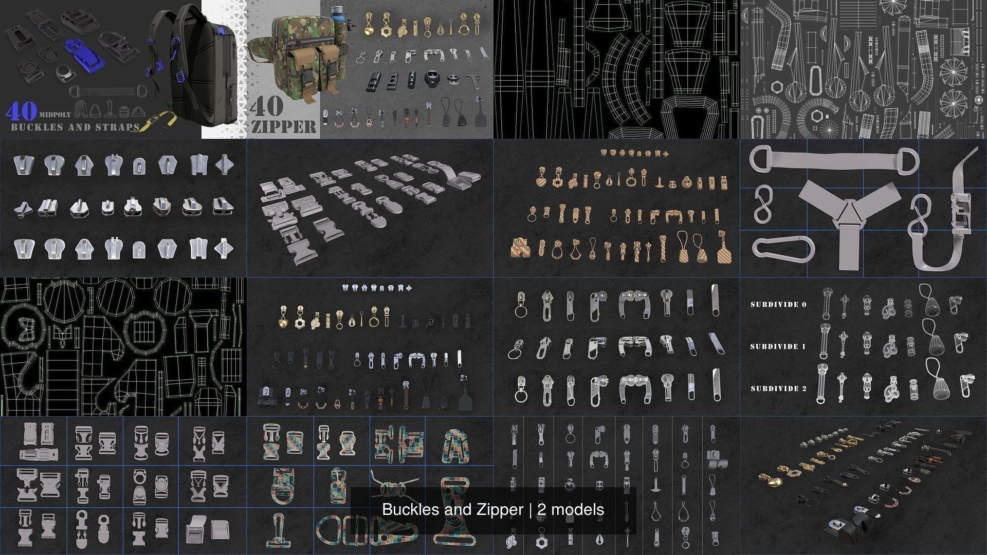 3D Model Collection Buckles and Zipper VR / AR / low-poly | CGTrader