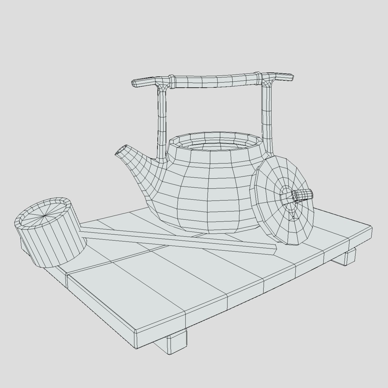 Japanese clay teapot with some accessories free VR / AR / low-poly 3D ...