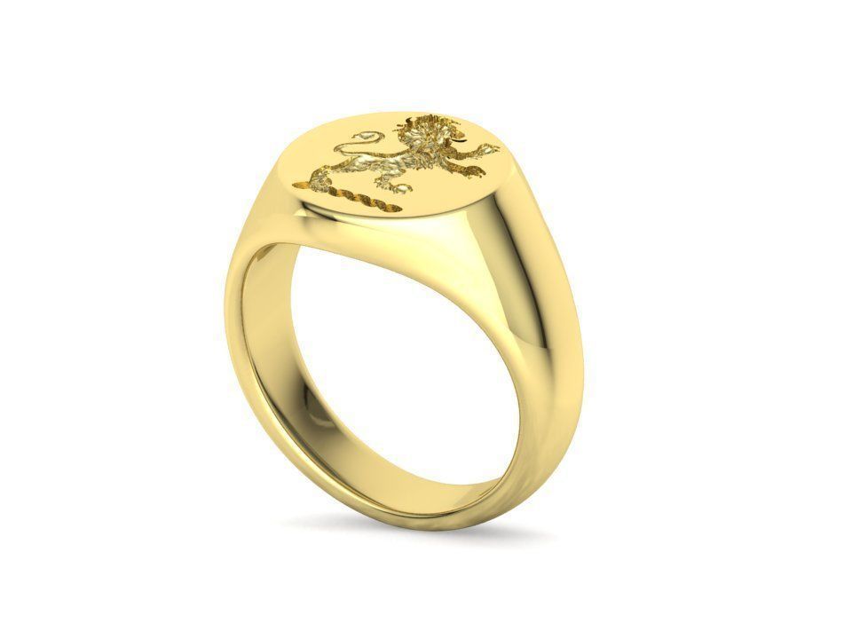 Scottish Rampant Lion Signet Ring Round Top Signet Ring 3D model 3D ...