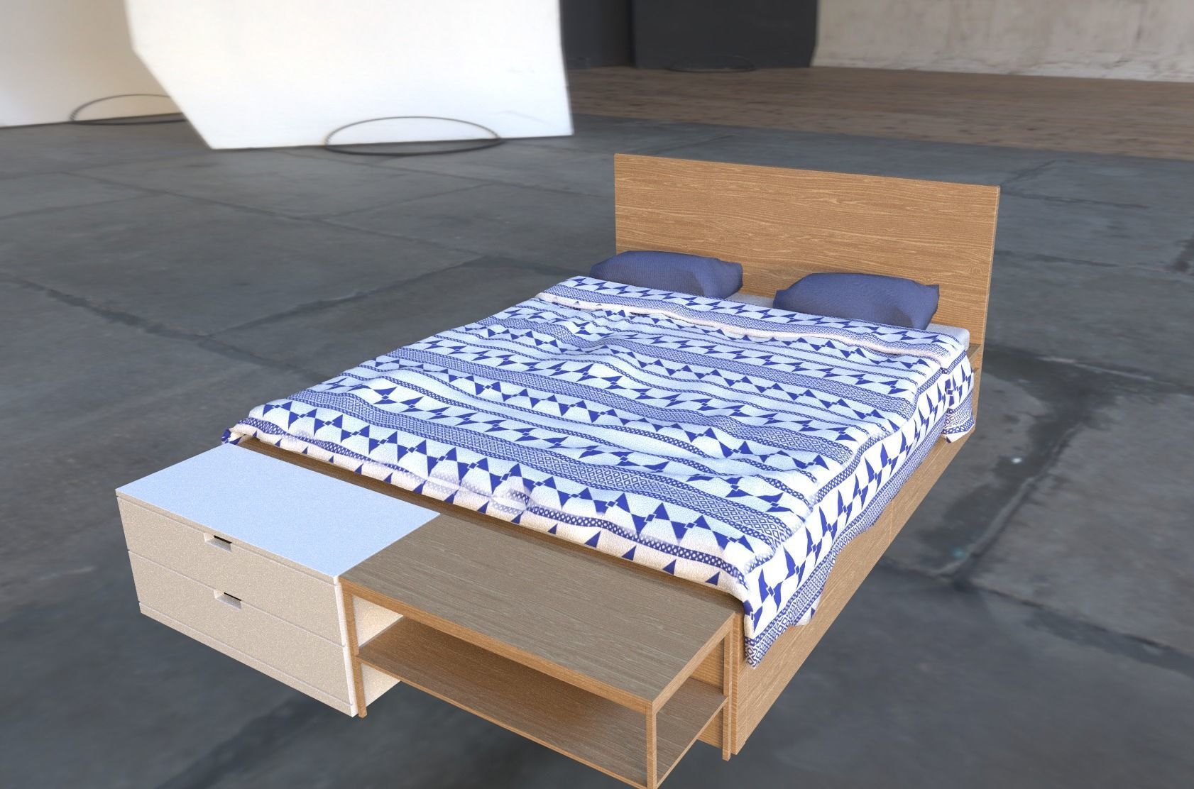 3D model Low Poly Bed with 3 different texture sets VR / AR / low-poly ...