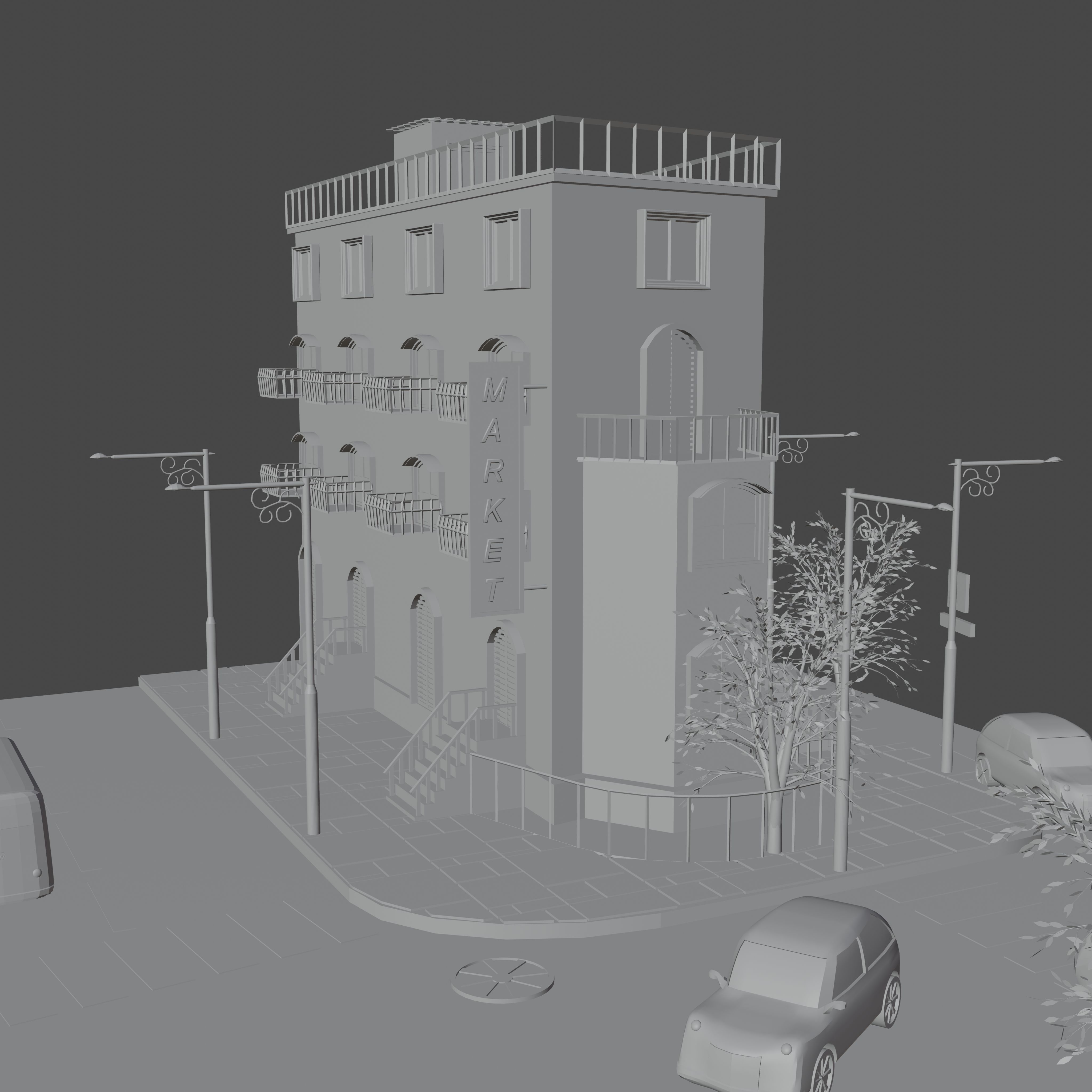 3D model Cartoon city night street low poly PBR VR / AR / low-poly ...