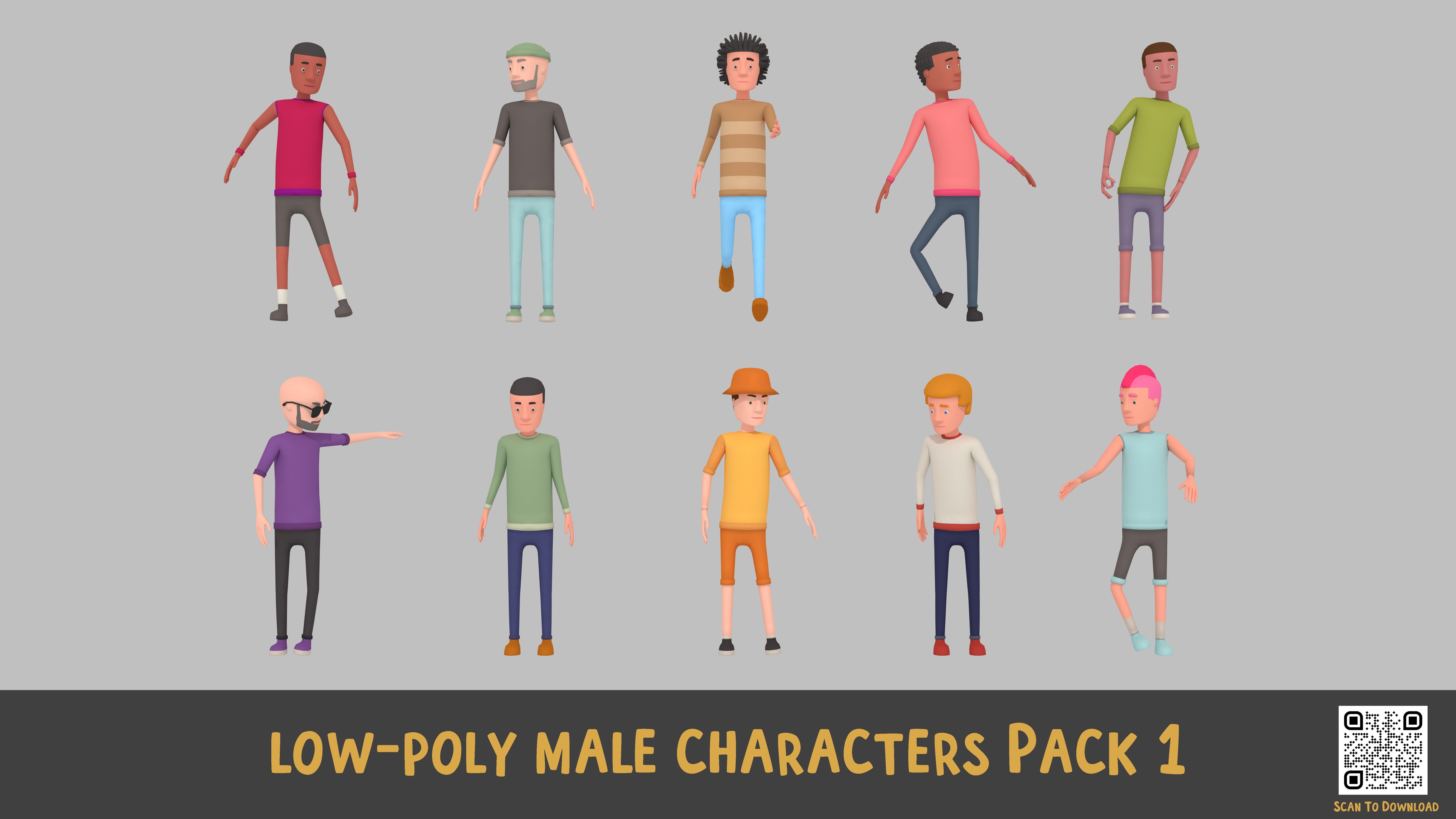 3D model Low poly Hyper casual Male Characters Pack 1 VR / AR / low ...