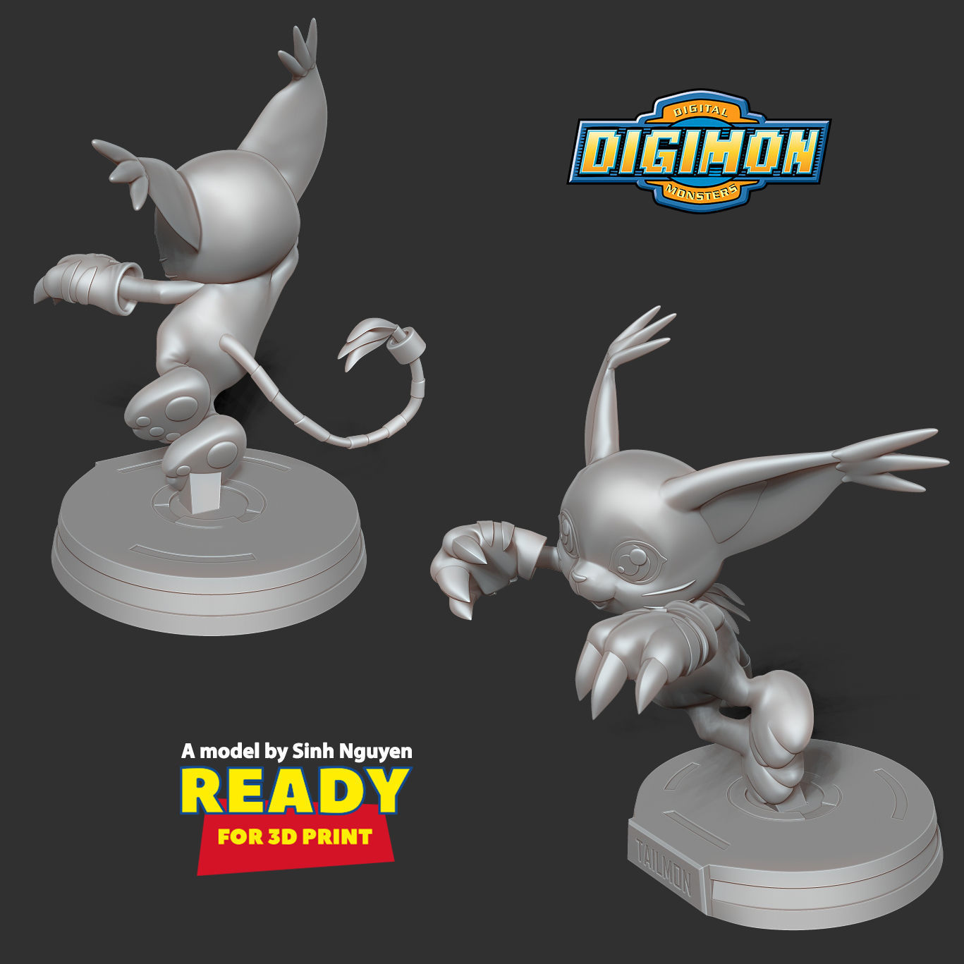 Tailmon - Digimon Adventure 3D model 3D printable | CGTrader