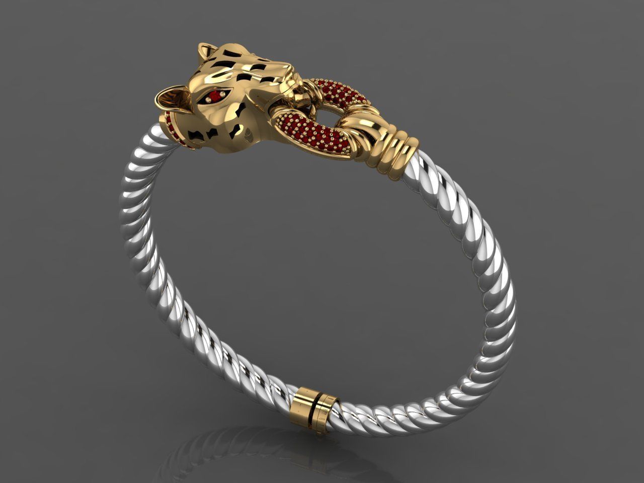 3DM STL Panther Head Diamond Animal Bracelet with Lock System 3D model 3D printable | CGTrader