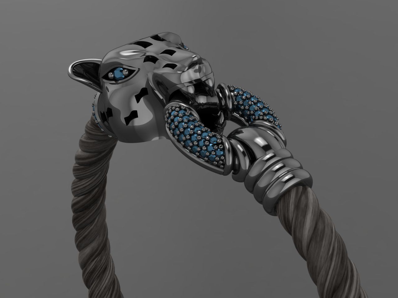 3DM STL Panther Head Diamond Animal Bracelet with Lock System 3D model 3D printable | CGTrader