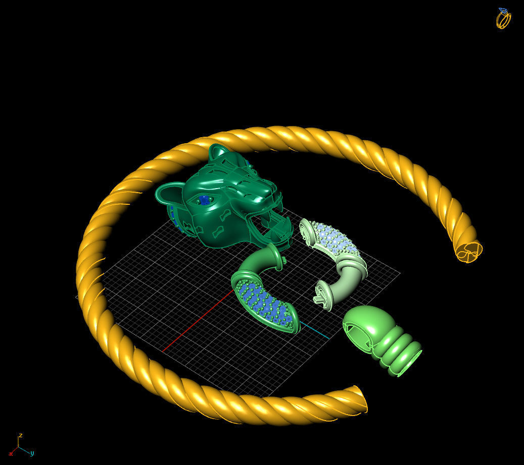 3DM STL Panther Head Diamond Animal Bracelet with Lock System 3D model 3D printable | CGTrader