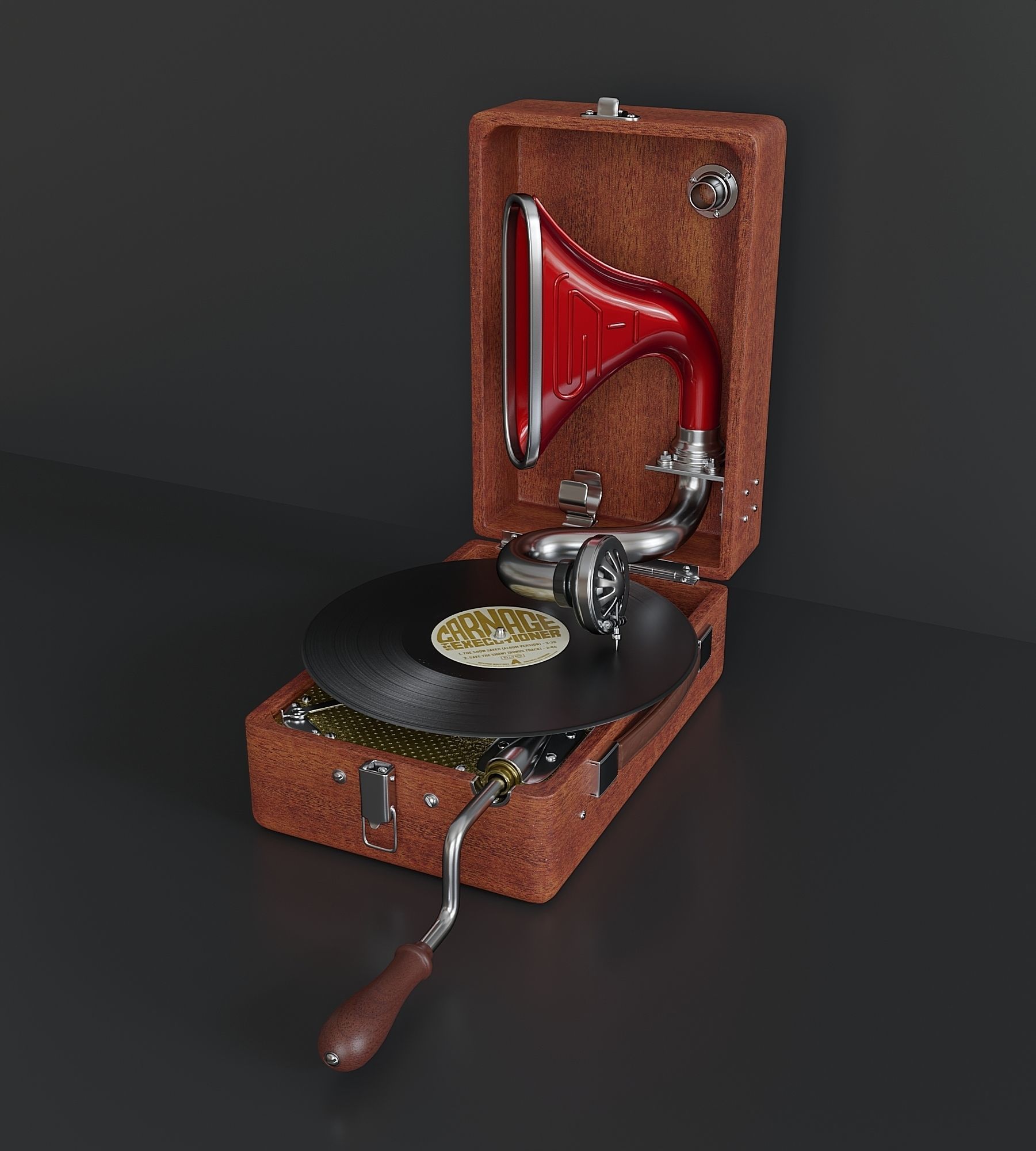 Vintage travel portable gramophone 3D model | CGTrader
