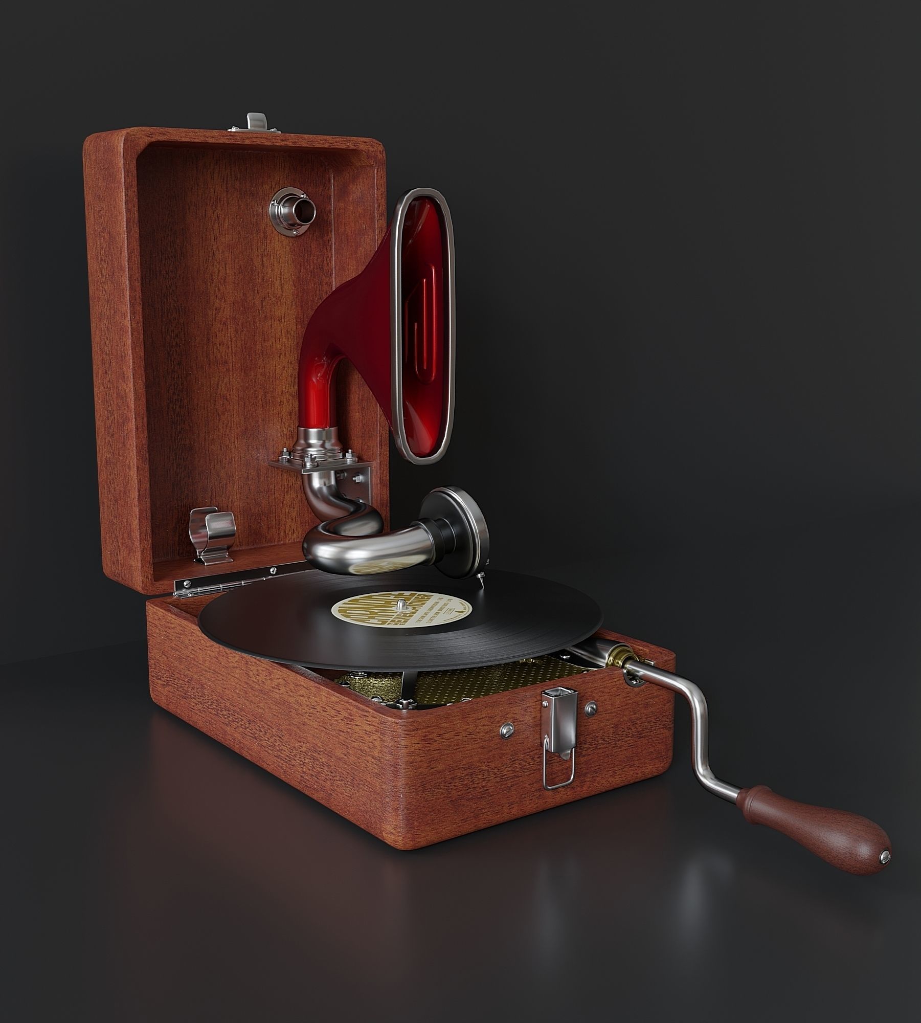 Vintage travel portable gramophone 3D model | CGTrader