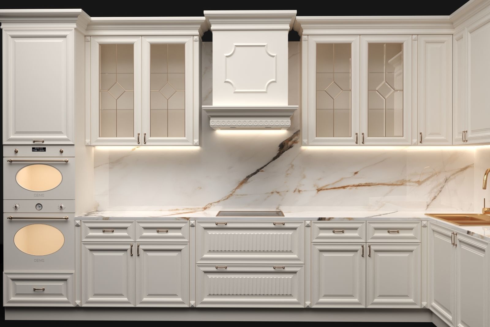 Classic beige ribbed kitchen 3D model | CGTrader