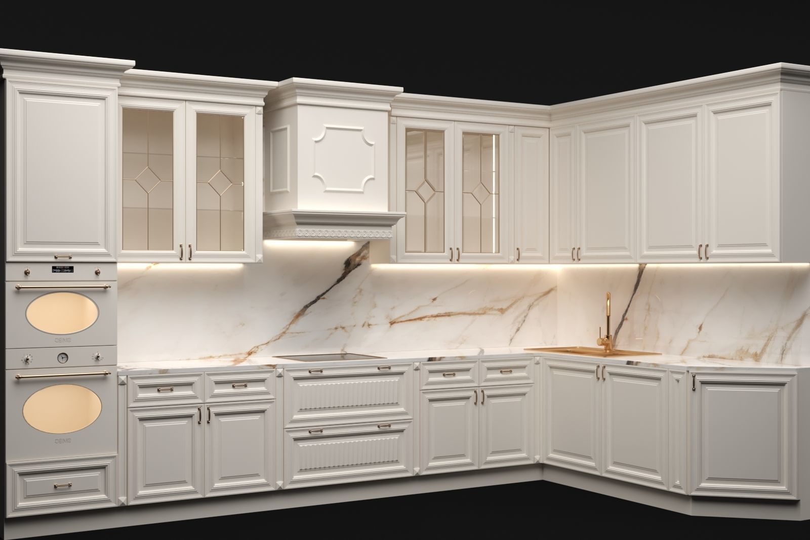 Classic beige ribbed kitchen 3D model | CGTrader