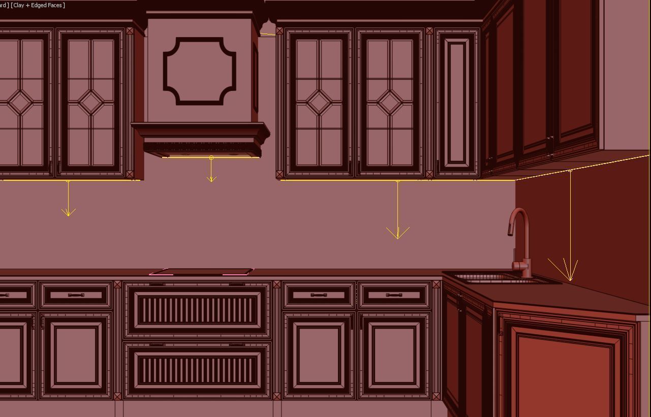 Classic beige ribbed kitchen 3D model | CGTrader