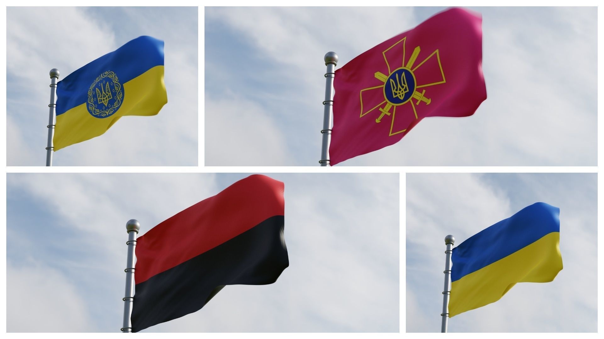 Animated Ukrainian flags 3D model animated | CGTrader