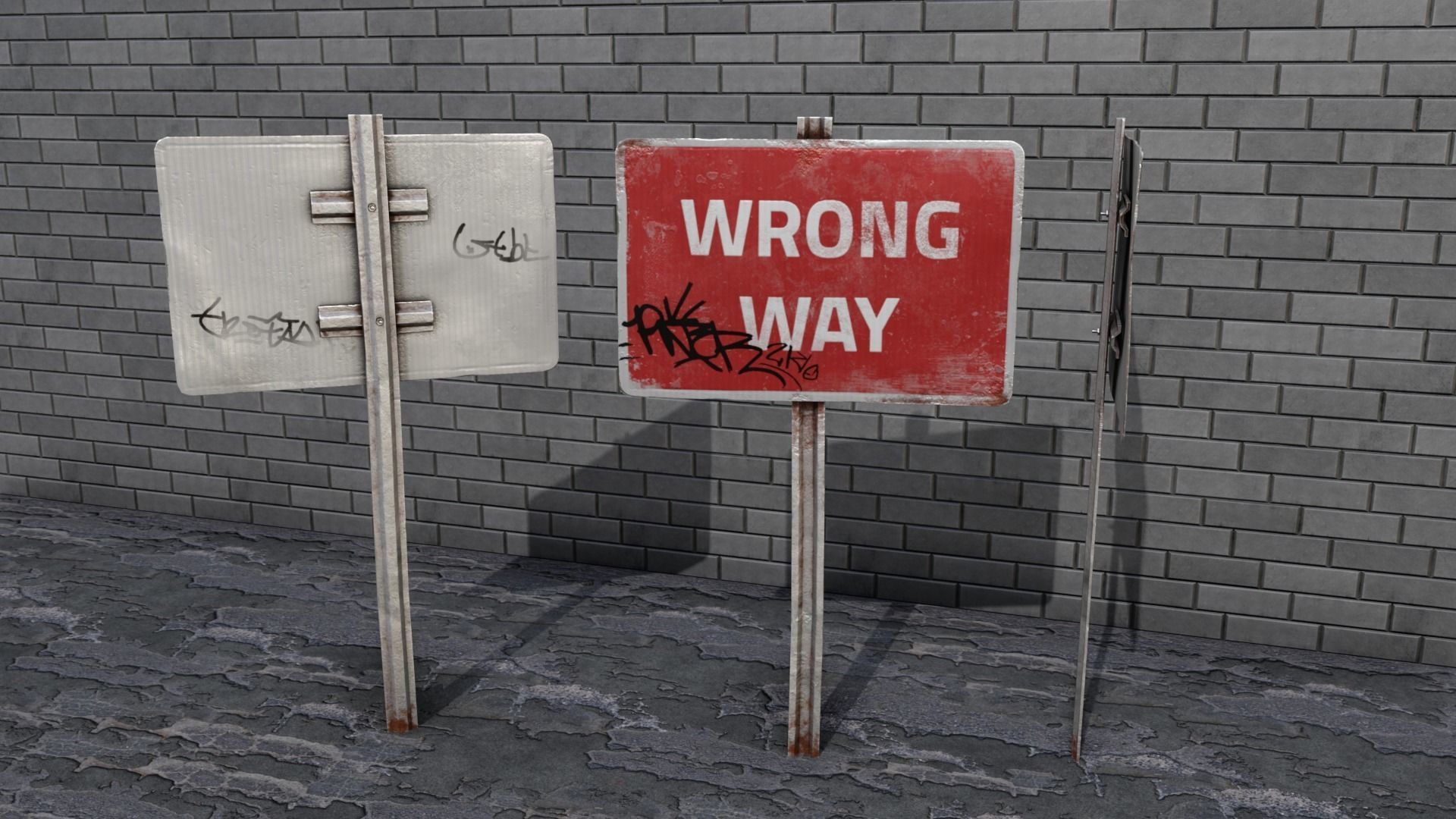 3D model Game-ready Street Signs Collection post-apocalyptic rusty VR ...