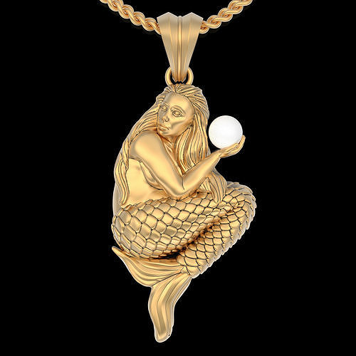 Mermaid pearl pendant gold printable jewelry 3D model 3D printable ...