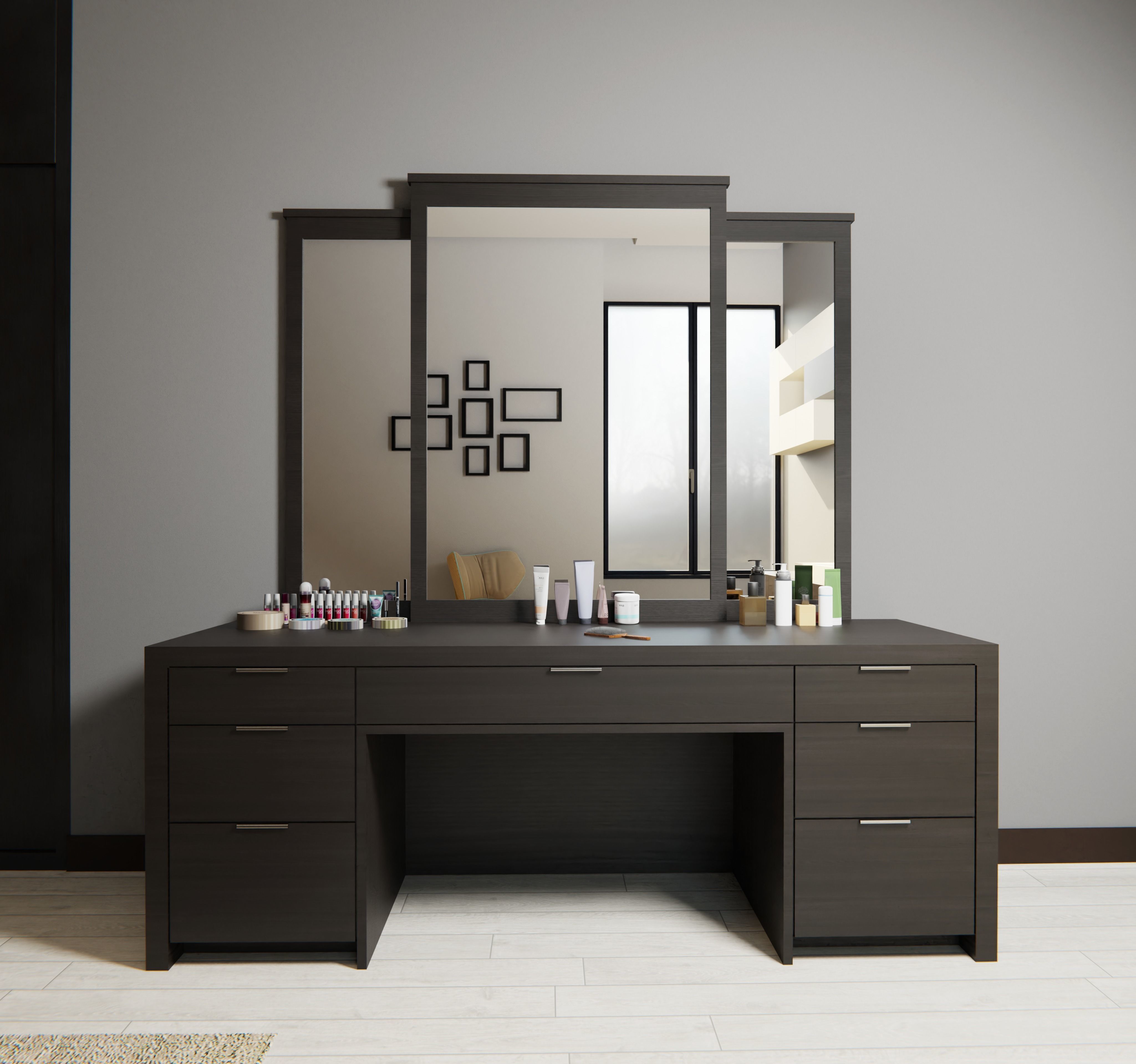 3D model Modern Wooden Dressing Table - Low Poly VR / AR / low-poly ...