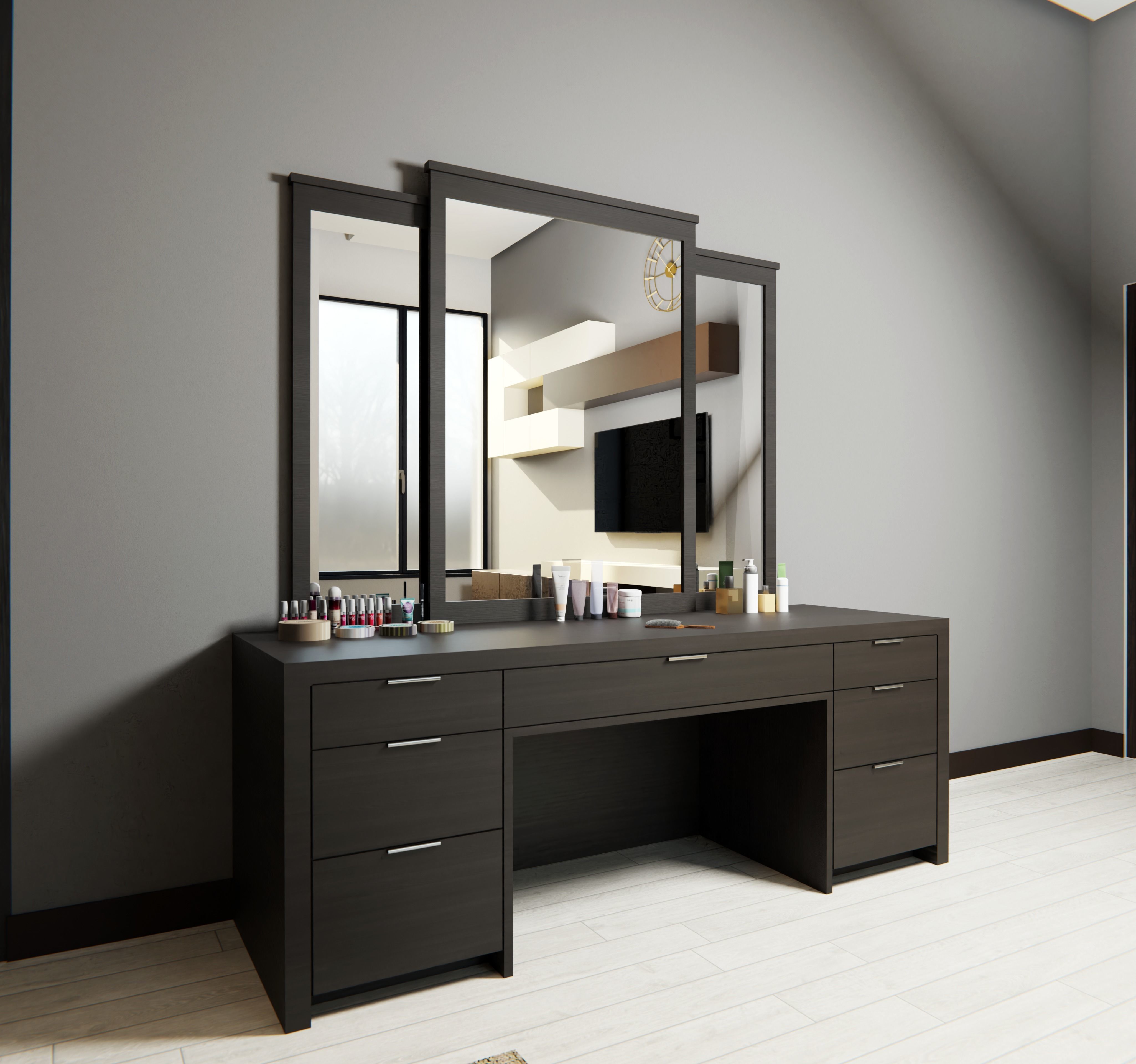 3D model Modern Wooden Dressing Table - Low Poly VR / AR / low-poly ...
