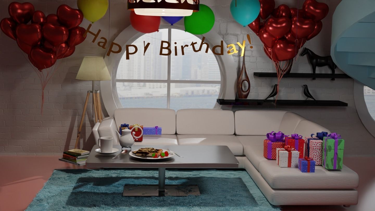 Birthday Party room with simple animation 3D model animated | CGTrader