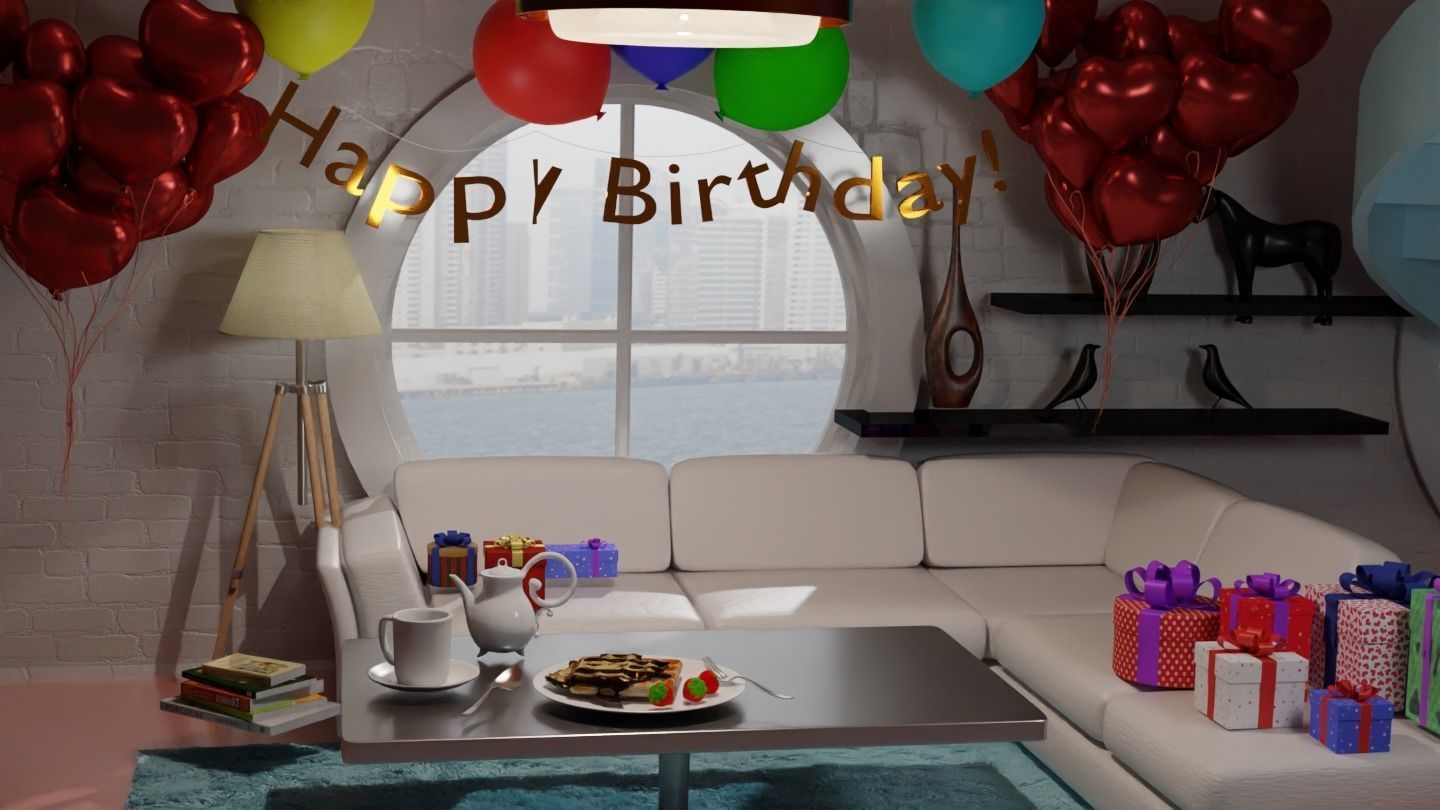 Birthday Party room with simple animation 3D model animated | CGTrader