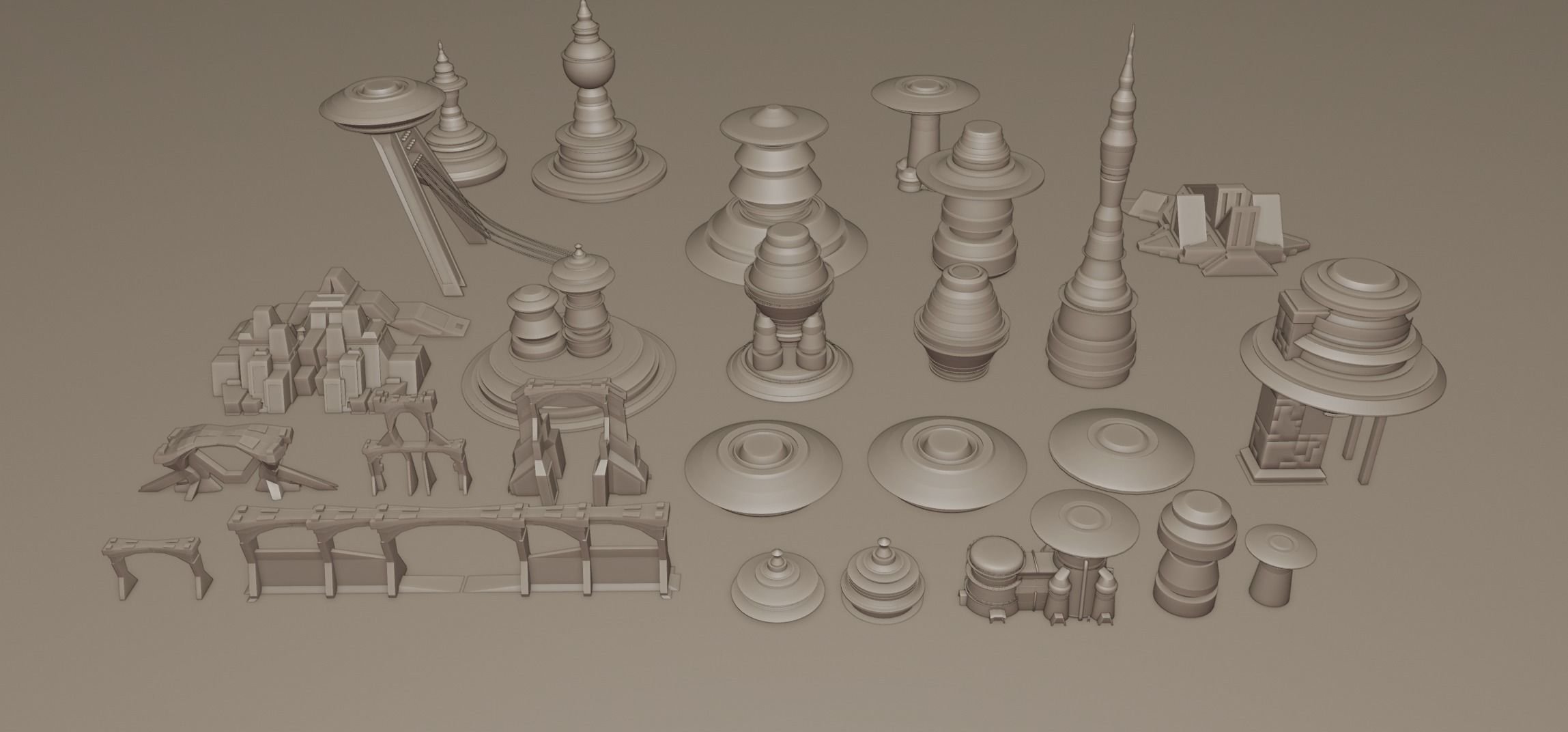 3D model Kitbash pack - Ancient sci-fi city - Blender VR / AR / low-poly | CGTrader