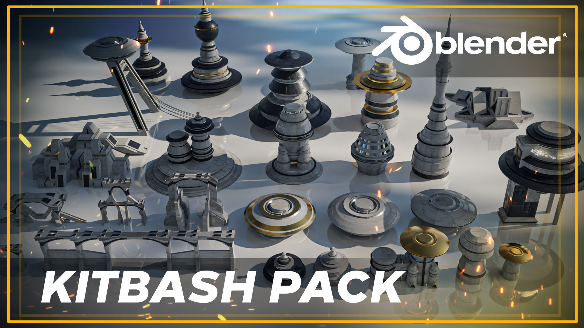 3D model Kitbash pack - Ancient sci-fi city - Blender VR / AR / low ...