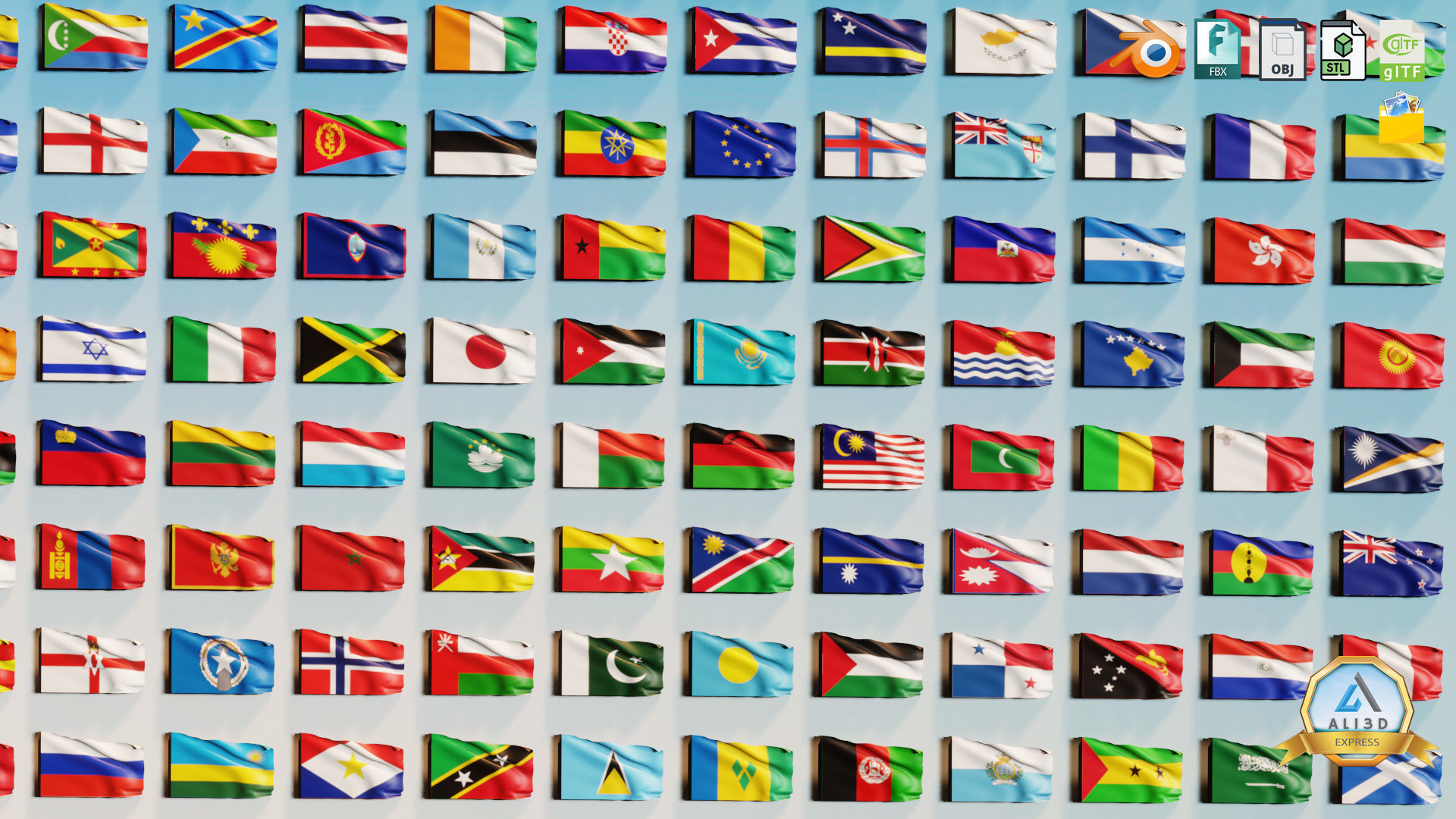 3D model Animated Flags of all 210 countries and regions VR / AR / low ...