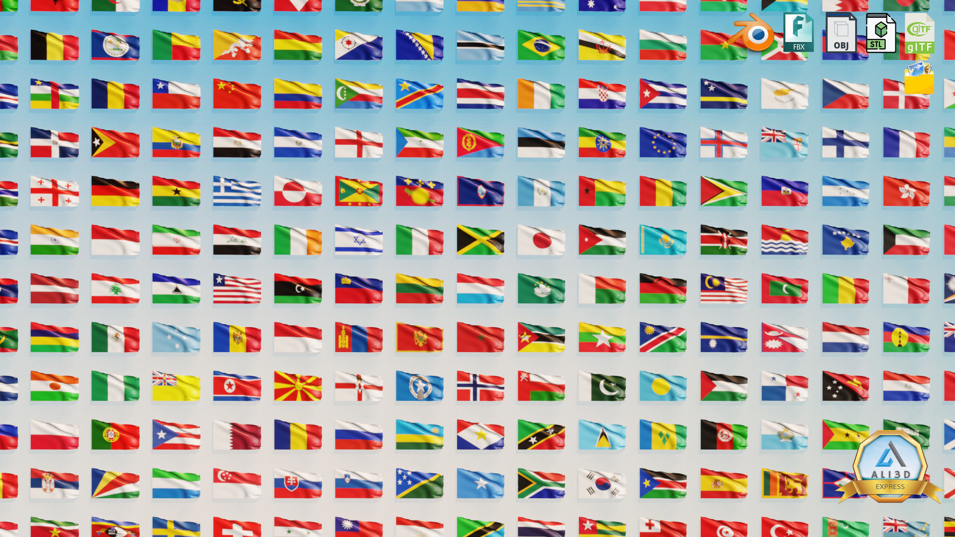 3D model Animated Flags of all 210 countries and regions VR / AR / low ...
