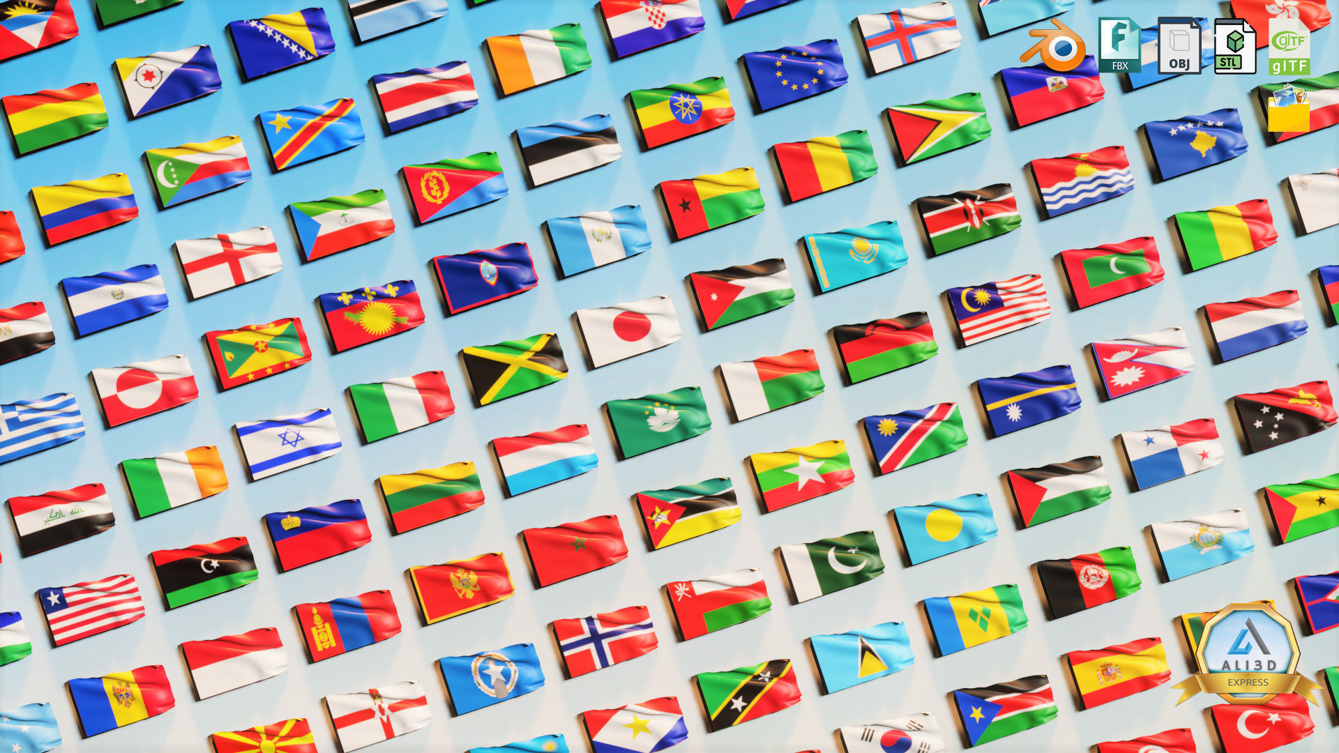 3D model Animated Flags of all 210 countries and regions VR / AR / low ...