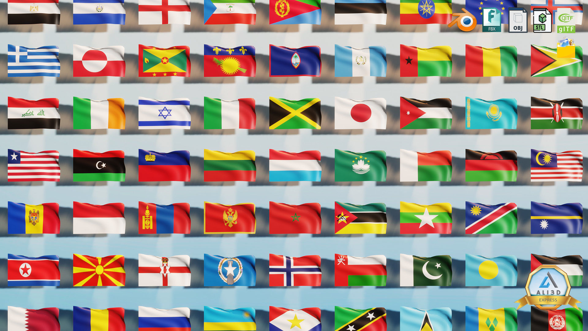 3D model Animated Flags of all 210 countries and regions VR / AR / low ...