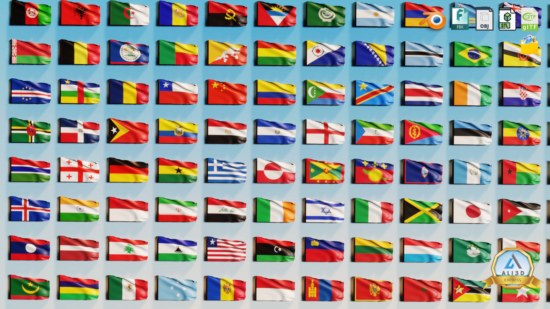 3D model Animated Flags of all 210 countries and regions VR / AR / low ...