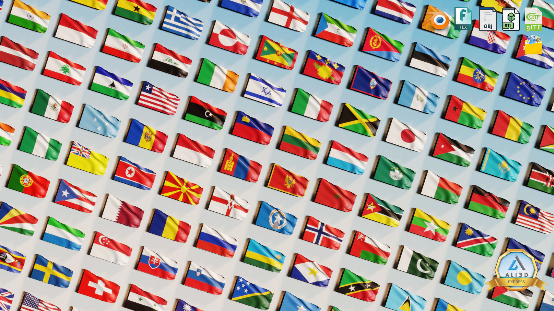 3D model Animated Flags of all 210 countries and regions VR / AR / low ...