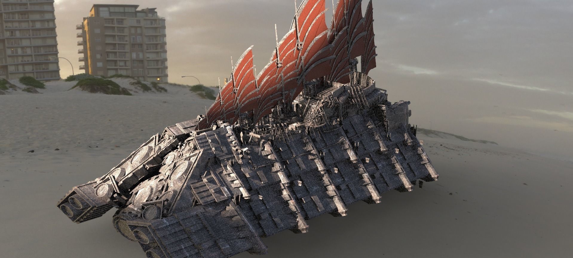 Hutt Desert Sail Barge carrier 5 3D model | CGTrader