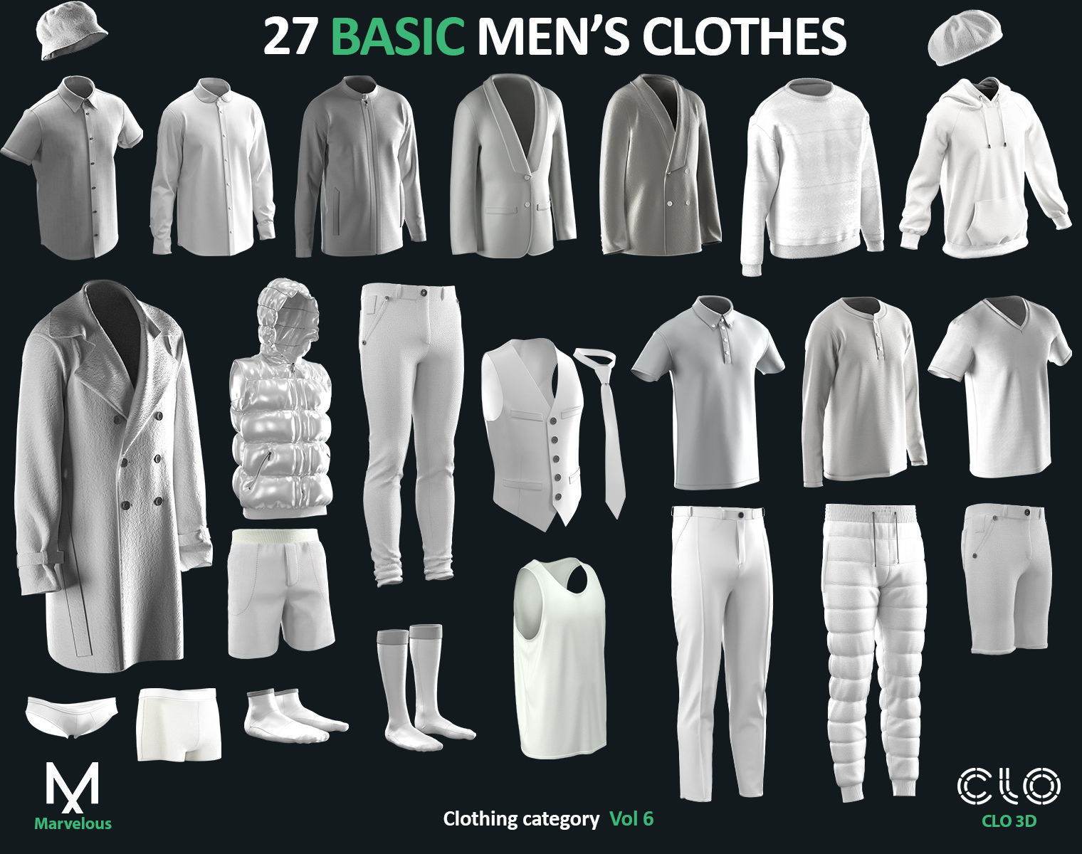 27 Basic men clothes Marvelous Designer zprj obj fbx 3D model | CGTrader