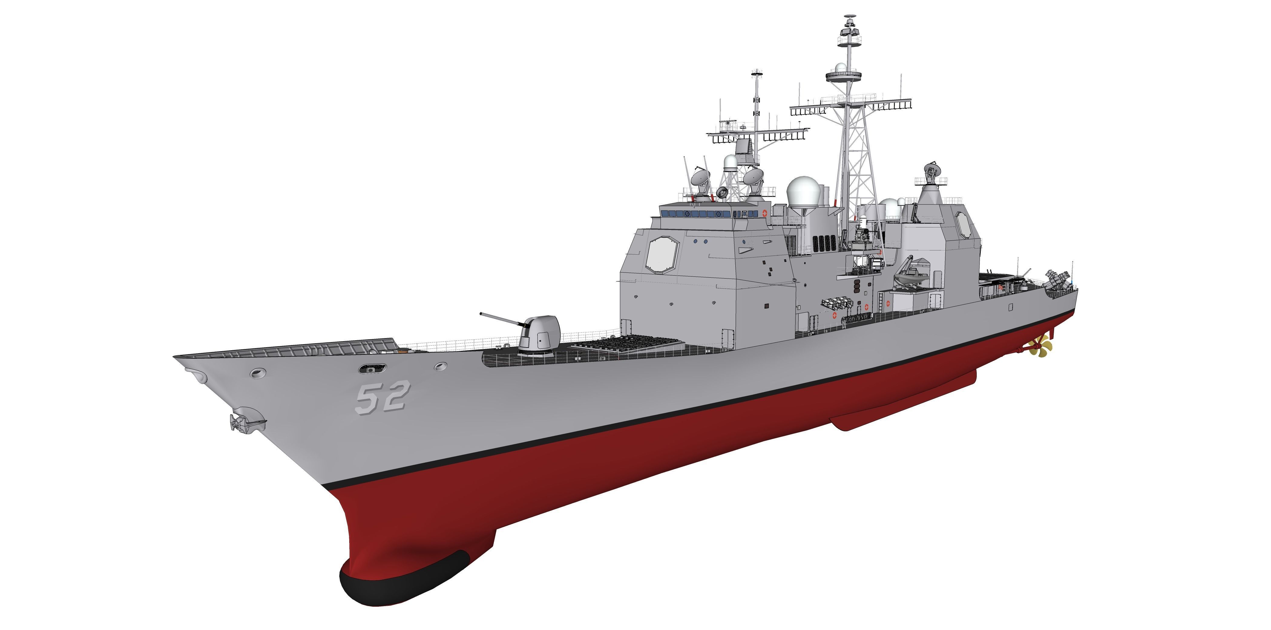 USS CG-52 Bunker Hill Ticonderoga class guided missile cruiser 3D model ...