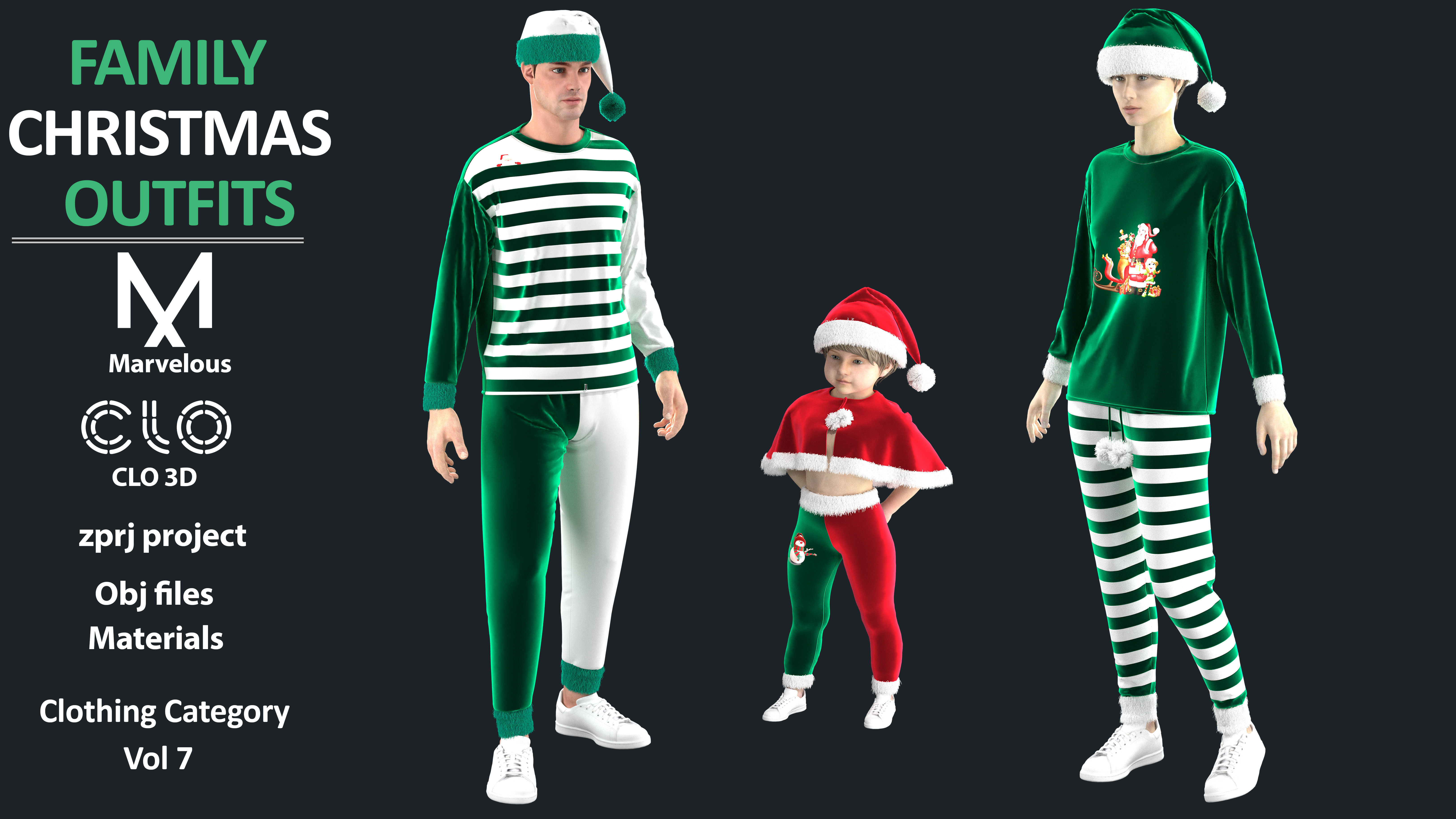 PAPA MAMA NOEL CLOTHES FAMILY CHRISTMAS OUTFITS 3D model | CGTrader