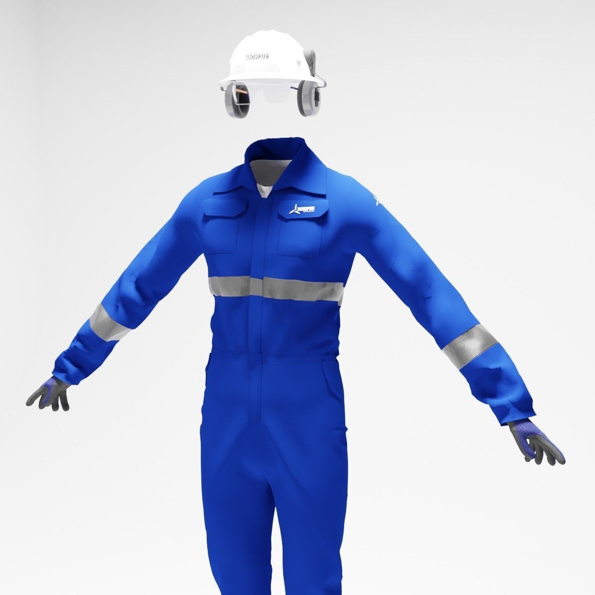 Oil and Gas worker uniform with safety equipments 3D model | CGTrader