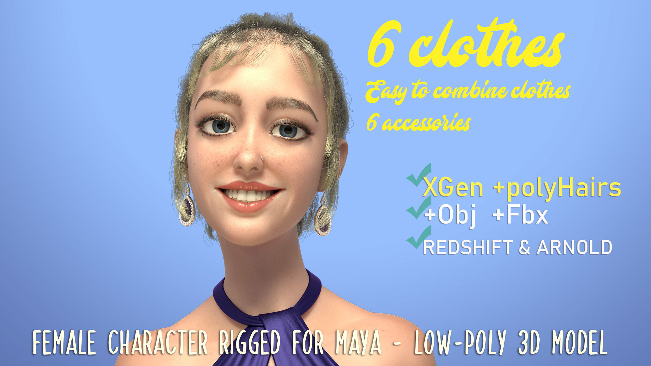 3D model Low-poly Female 3D Model - Rigged for Maya VR / AR / low-poly ...