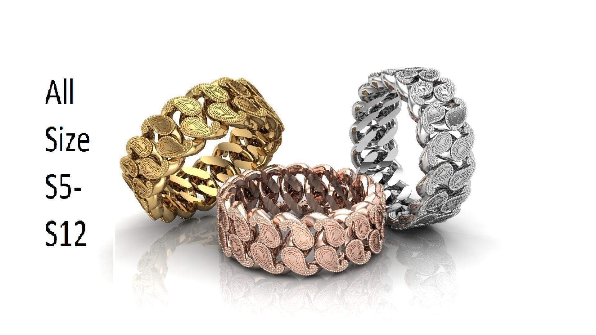 Cuban Link Chain Ring All size 3D model 3D printable | CGTrader