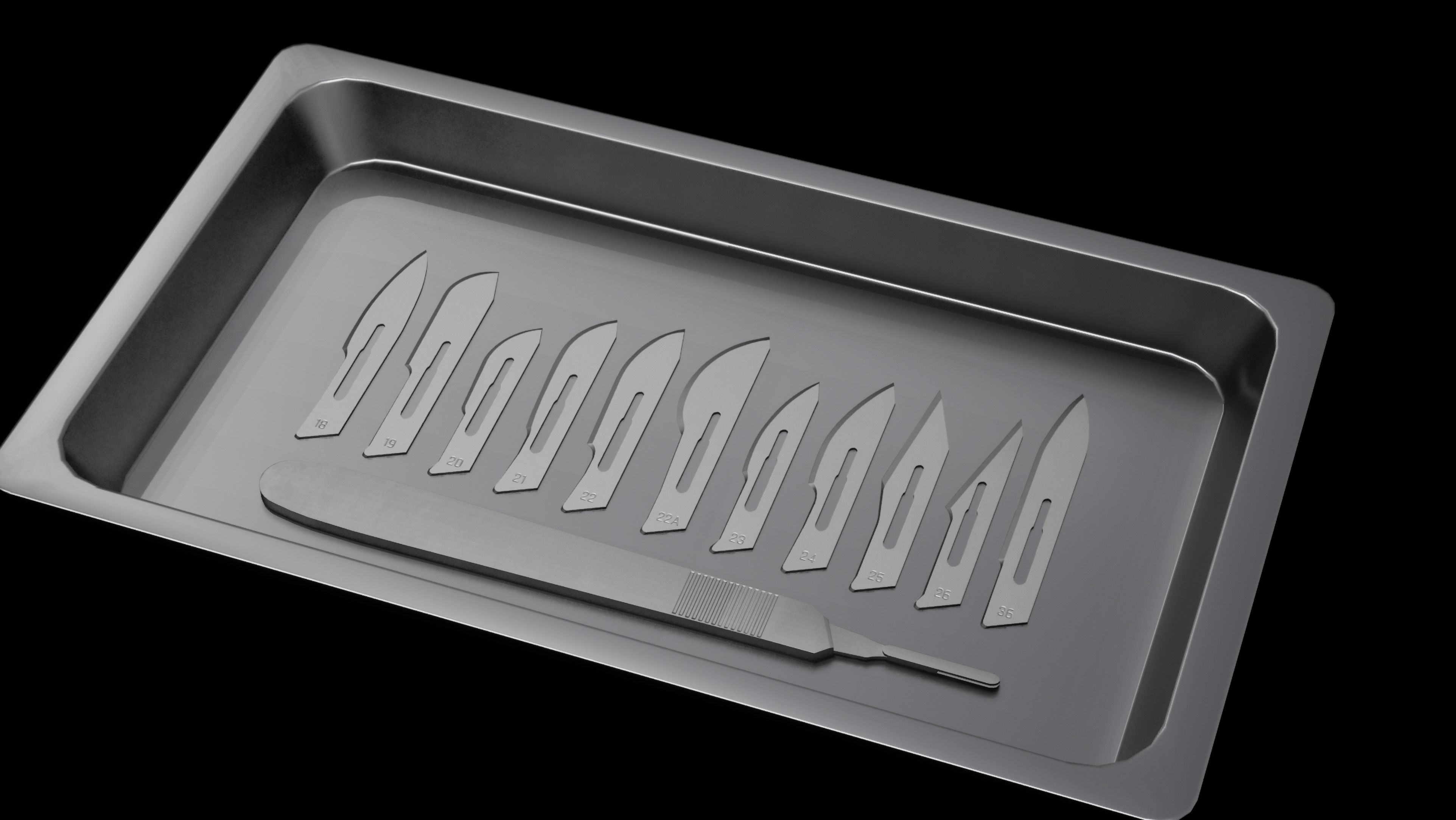 3D model Scalpel set of knives in tray VR / AR / low-poly | CGTrader