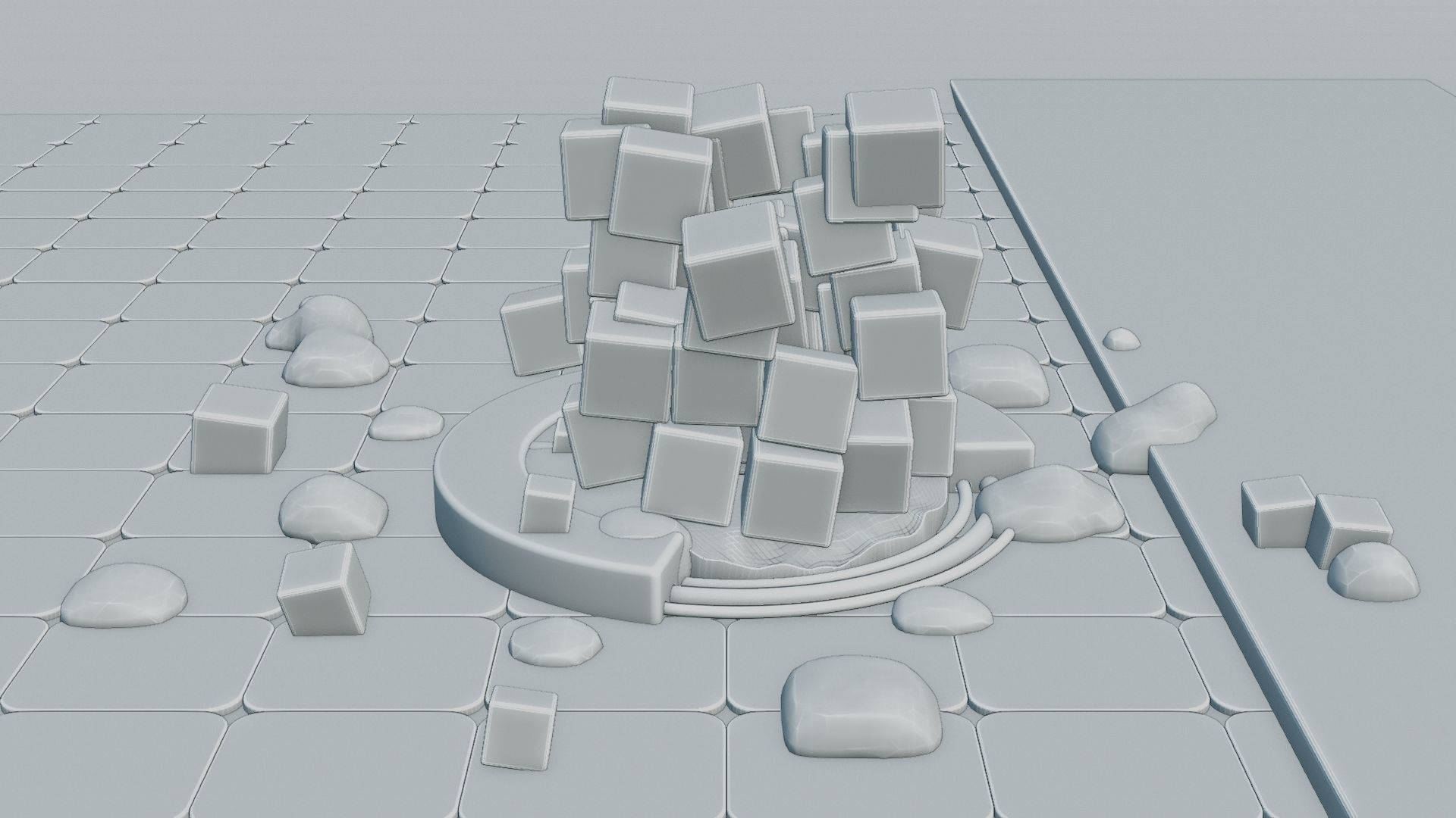 3D model Ice Cubes Fountain on a Tiles Floor 3D Model VR / AR / low ...