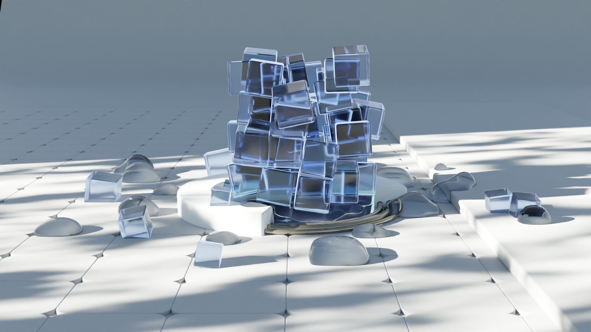 3D model Ice Cubes Fountain on a Tiles Floor 3D Model VR / AR / low ...